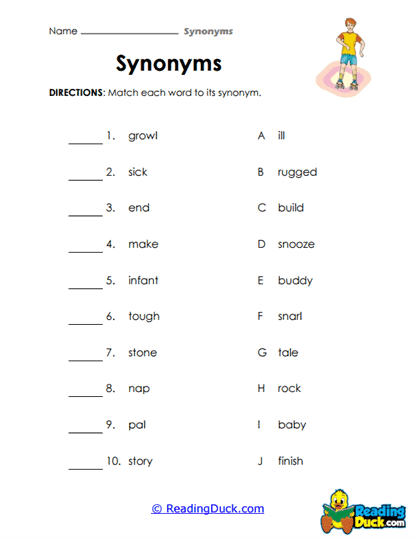 Synonym Worksheets | Language Arts Skills | Reading Duck.com
