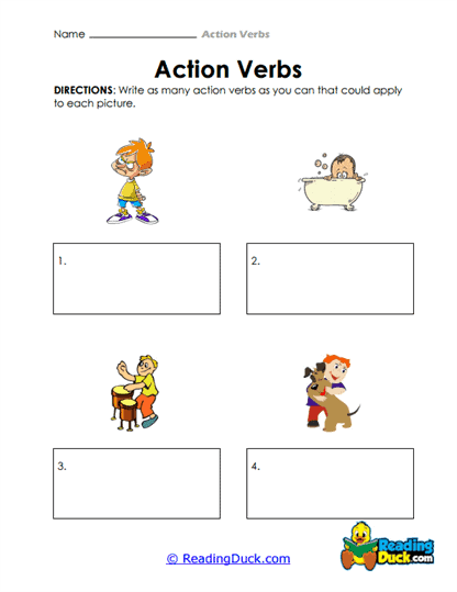 Action Verb Worksheets | Grammar Skills | Reading Duck.com