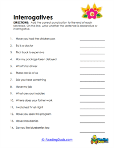 Interrogative Worksheets | Reading Duck.com