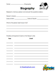 Biography Writing Worksheets | Reading Duck.com