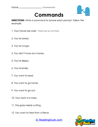 Command Worksheets | Writing Series | Reading Duck.com