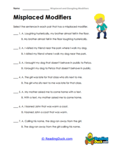 Misplaced and Dangling Modifiers Worksheets | Reading Duck.com
