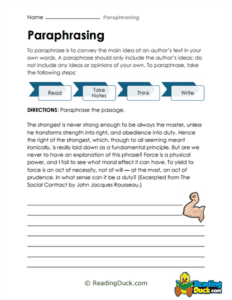 Paraphrasing Worksheets | Reading Duck.com