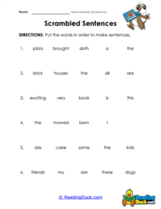Unscramble Sentences Worksheets | Writing Series | Reading Duck.com