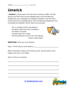 Limerick Worksheets | Reading Duck.com