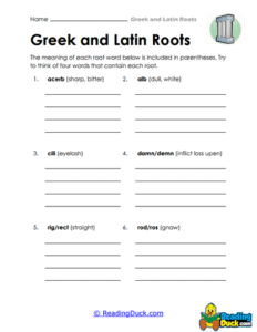 Greek and Latin Roots Worksheets | Vocabulary | Reading Duck.com