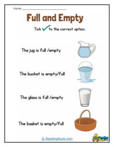 Empty vs. Full Worksheets | Comparisons | Reading Duck.com