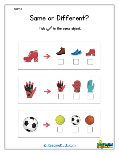 Same vs. Different Worksheets | Comparisons | Reading Duck.com