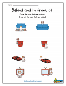 In Front of or Behind Worksheets | Position Words | Reading Duck.com