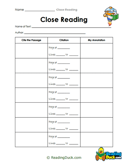 Close Reading Worksheets | Phonics Skills | Reading Duck.com