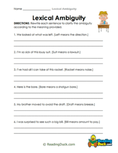 Lexical Ambiguity Worksheets | Literary Devices | Reading Duck.com
