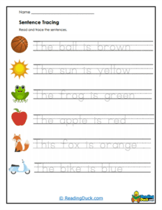 Sentence Tracing Worksheets | Handwriting Series | Reading Duck.com