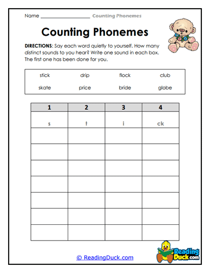 Counting Phonemes Worksheets | Phonics Skills | Reading Duck.com