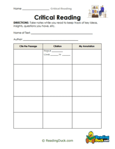 Critical Reading Worksheets | Phonics Skills | Reading Duck.com