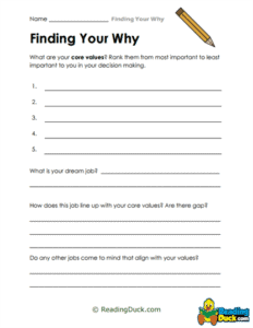 Find Your Why Worksheets | Reading Duck.com