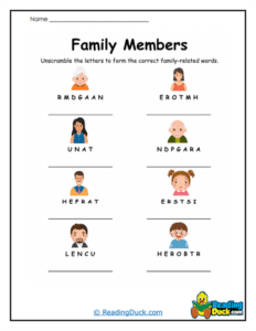 Family Members Vocabulary Words Worksheets | Reading Duck.com