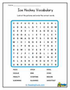 Ice Hockey Vocabulary Word Worksheets | Reading Duck.com