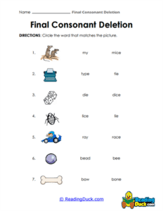 Final Consonant Deletion Worksheets | Reading Duck.com