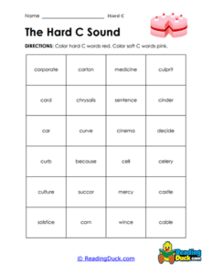 Hard C Worksheets | Phonics Skills | Reading Duck.com