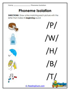 Phoneme Isolation Worksheets | Phonics Skills | Reading Duck.com
