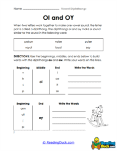 Vowel Diphthongs Worksheets | Phonics Skills | Reading Duck.com