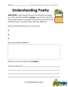 Comparing Poems, Plays, and Prose Worksheets | Reading Duck.com