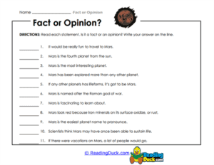 Fact or Opinion Worksheets | Reading Skills | Reading Duck.com