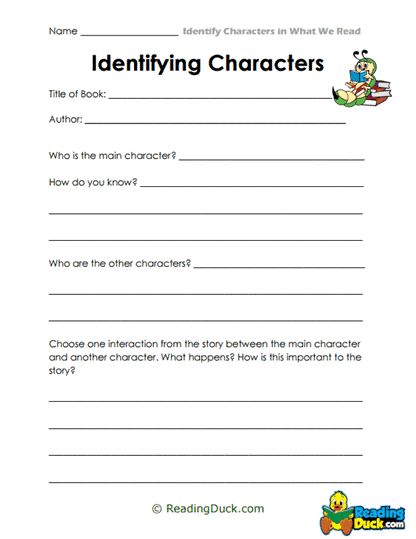 Identifying Characters Worksheets | Reading Skills | Reading Duck.com