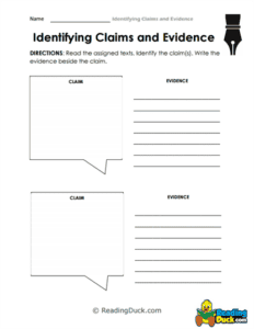 Identifying Claims and Evidence Worksheets | Reading Duck.com