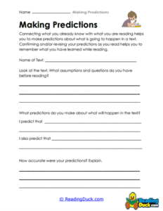 Making Predictions Worksheets | Reading | Reading Duck.com