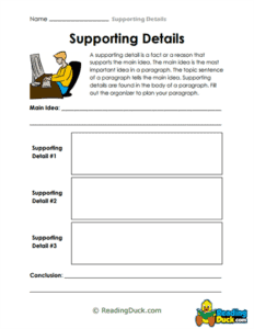 Supporting Details Worksheets | Reading Skills | Reading Duck.com