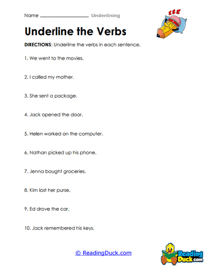 Underlining Worksheets | Punctuation Series | Reading Duck.com