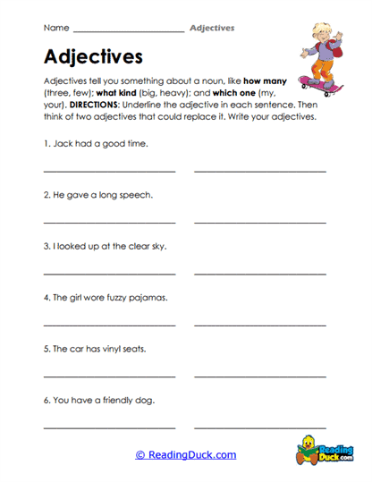 Adjective Worksheets | Grammar Skills | Reading Duck.com