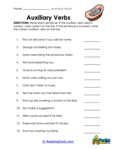 Auxiliary Verbs Worksheets | Grammar Skills | Reading Duck.com