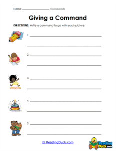Command Worksheets | Writing Series | Reading Duck.com