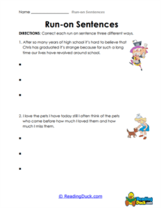 Run-On Sentences Worksheets | Writing Series | Reading Duck.com