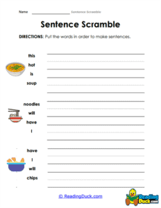 Sentence Scramble Worksheets | Writing Series | Reading Duck.com