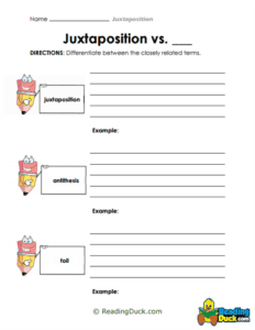 Juxtaposition Worksheets | Literary Devices | Reading Duck.com