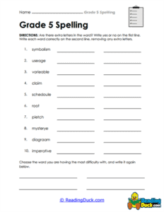 5th Grade Spelling Worksheets