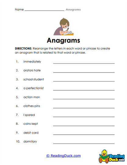 Anagram Worksheets | Vocabulary | Reading Duck.com