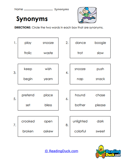 Synonym Worksheets | Language Arts Skills | Reading Duck.com