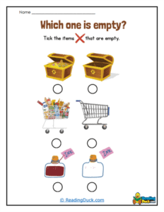 Empty vs. Full Worksheets | Comparisons | Reading Duck.com