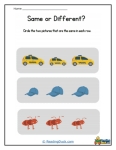 Same vs. Different Worksheets | Reading Duck.com