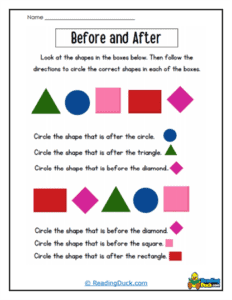 Before or After Worksheets | Position Words | Reading Duck.com