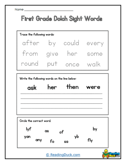 1st Grade Dolch Sight Words Worksheets| Reading Duck.com