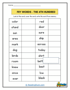 4th 100 Fry Sight Words Worksheets| Reading Duck.com