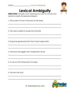 Lexical Ambiguity Worksheets | Literary Devices | Reading Duck.com