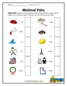 Minimal Pairs Worksheets | Phonics Skills | Reading Duck.com