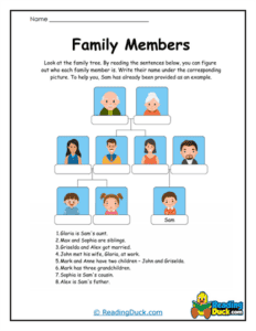 Family Members Vocabulary Words Worksheets | Reading Duck.com
