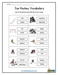 Ice Hockey Vocabulary Word Worksheets | Reading Duck.com